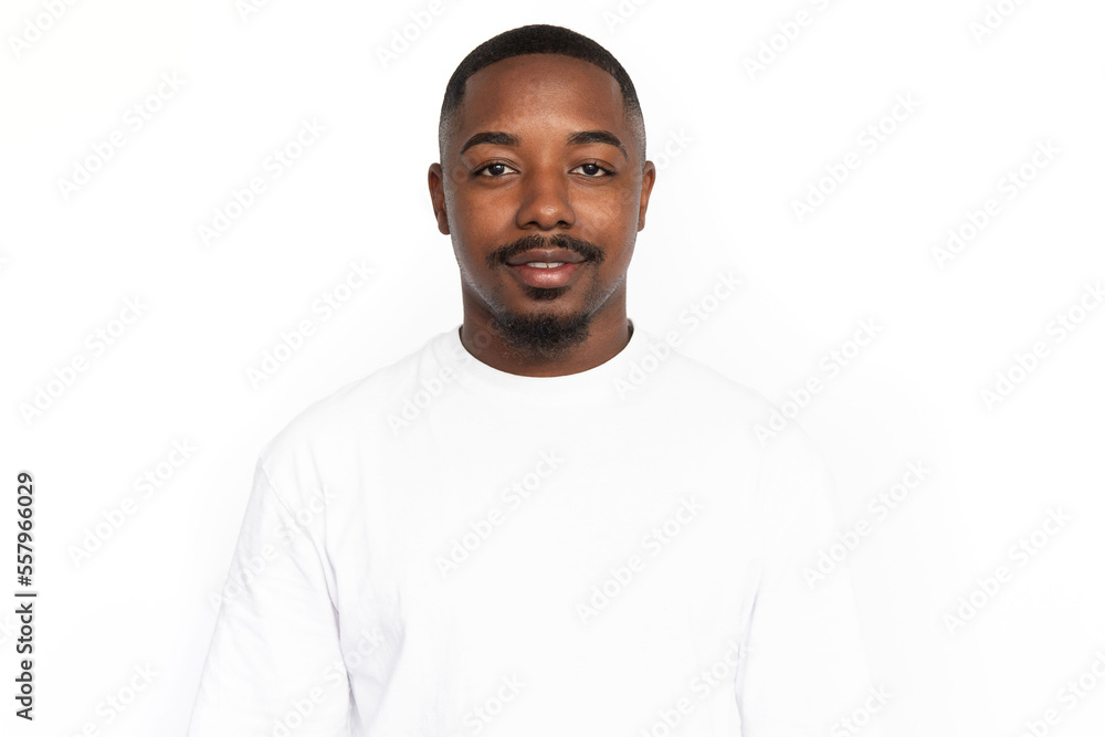 Relaxed African American man smiling. Portrait of pleased young male ...