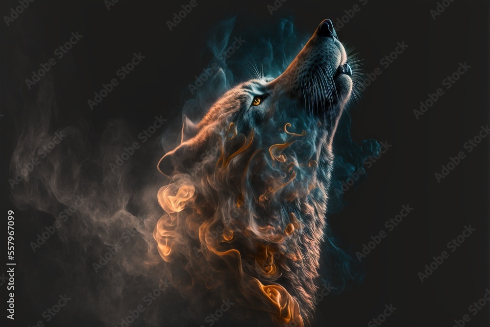 a wolf is shown in the middle of a photo with smoke coming out of its ...