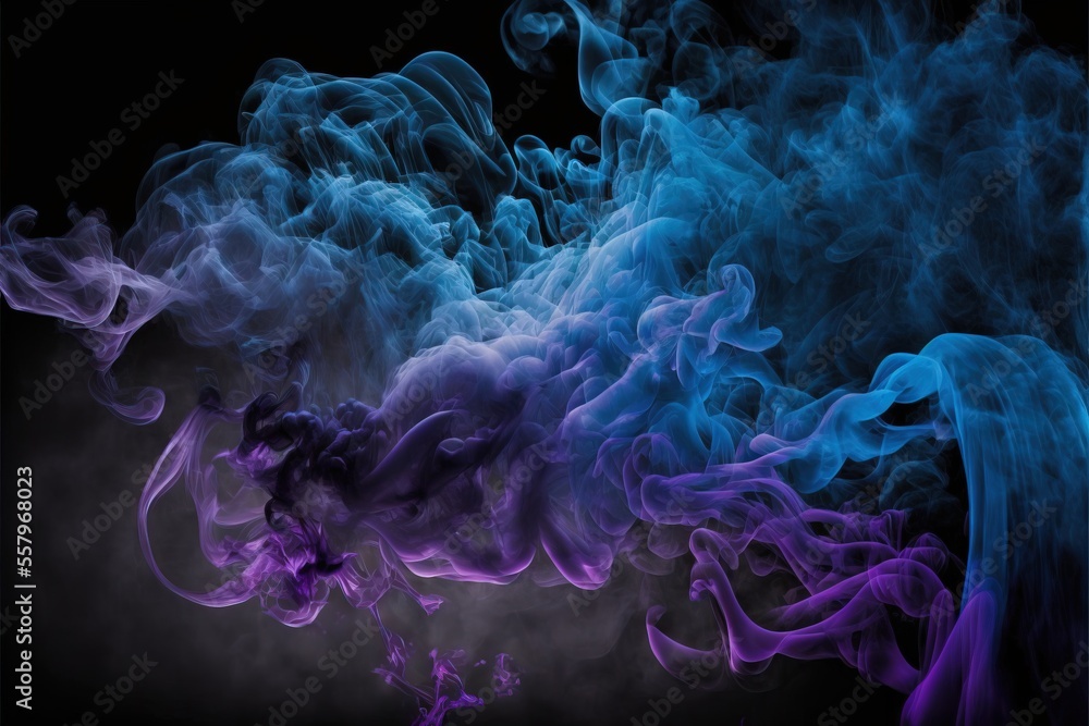 a blue and purple smoke is in the air on a black background with a ...