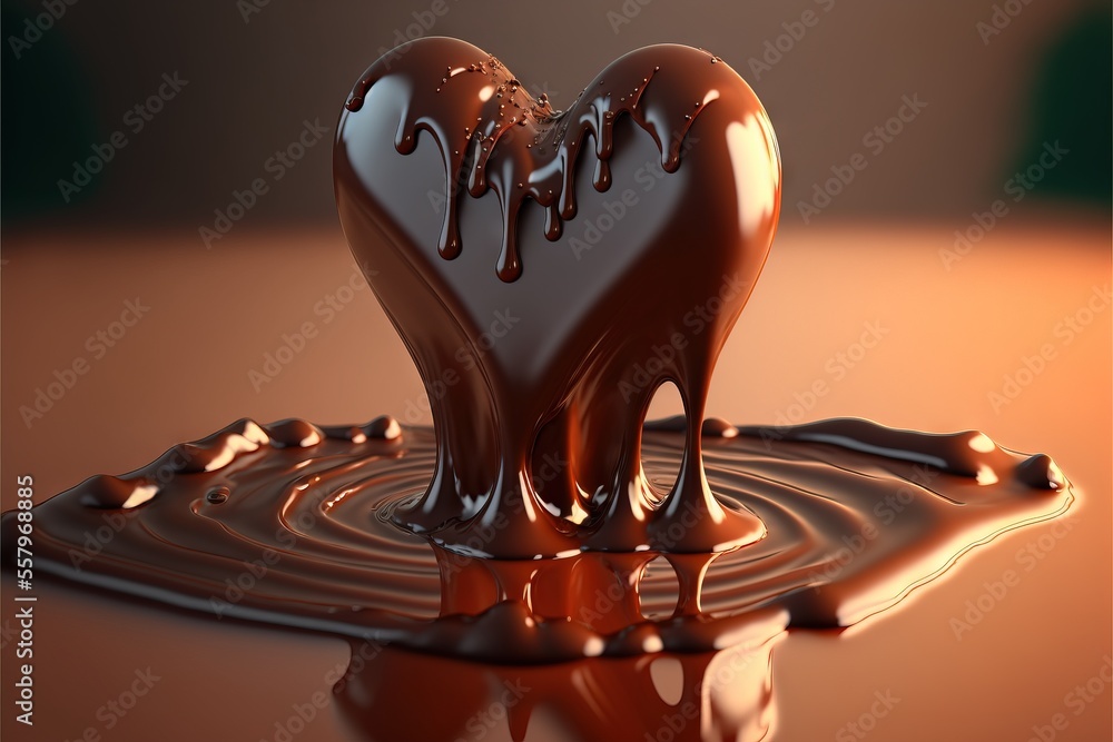 a heart shaped chocolate melting on top of a puddle of chocolate syrup ...