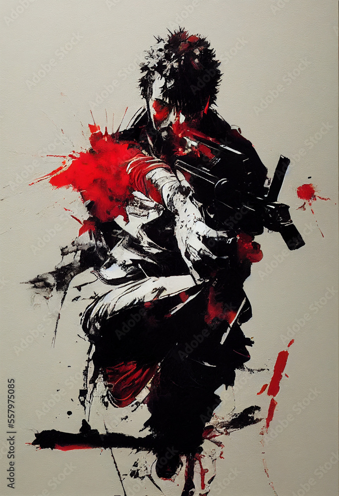 japanese style yakuza with weapons, urban war Stock Illustration ...