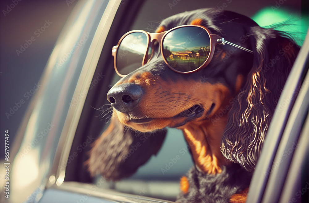 Dog With Sunglasses In Car