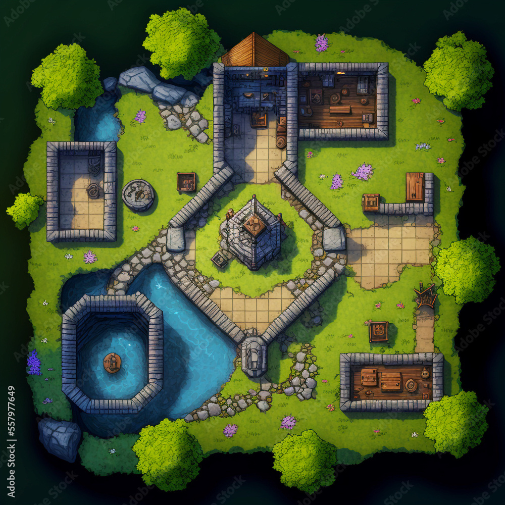 RPG Fantasy Top Down City Battle Map, Village Themed Video Games ...