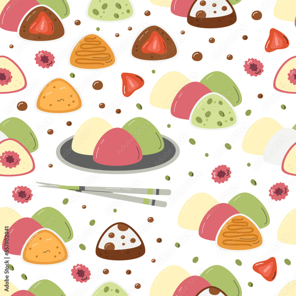 Whole and cutted mochi with hashi chopsticks seamless pattern. Classic ...