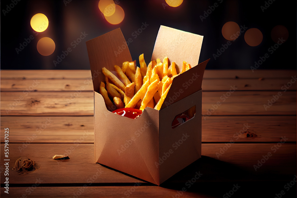French fries potato snack in box, mock up with copy space Stock ...