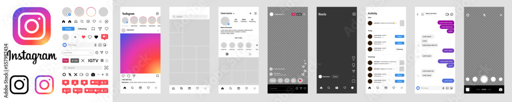 Vetor de Instagram mockup. Set instagram screen social media and social ...