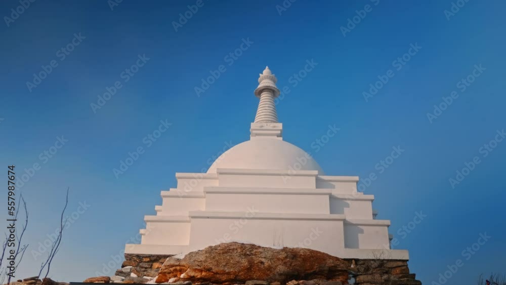 Buddhist stupa of enlightenment. Monument on Ogoy Island in Lake Baikal ...
