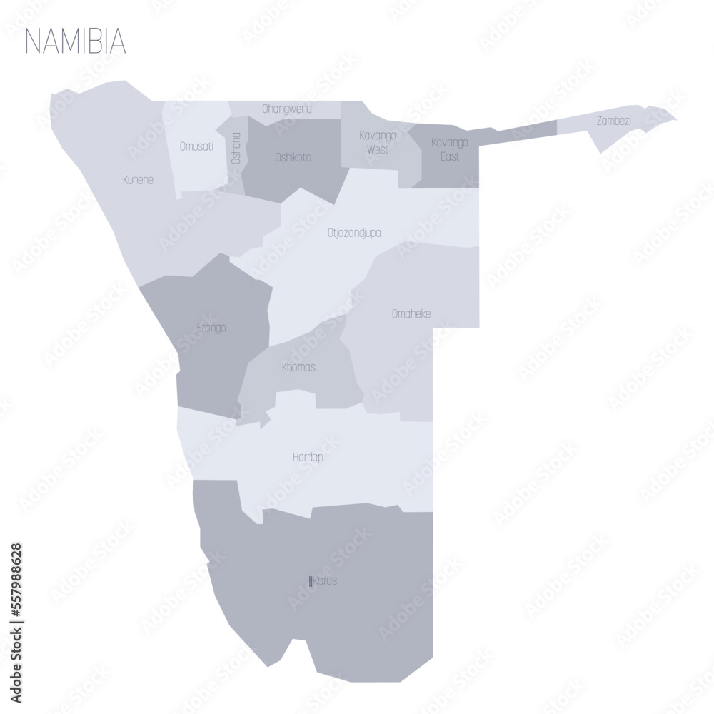 Namibia political map of administrative divisions - regions. Grey ...