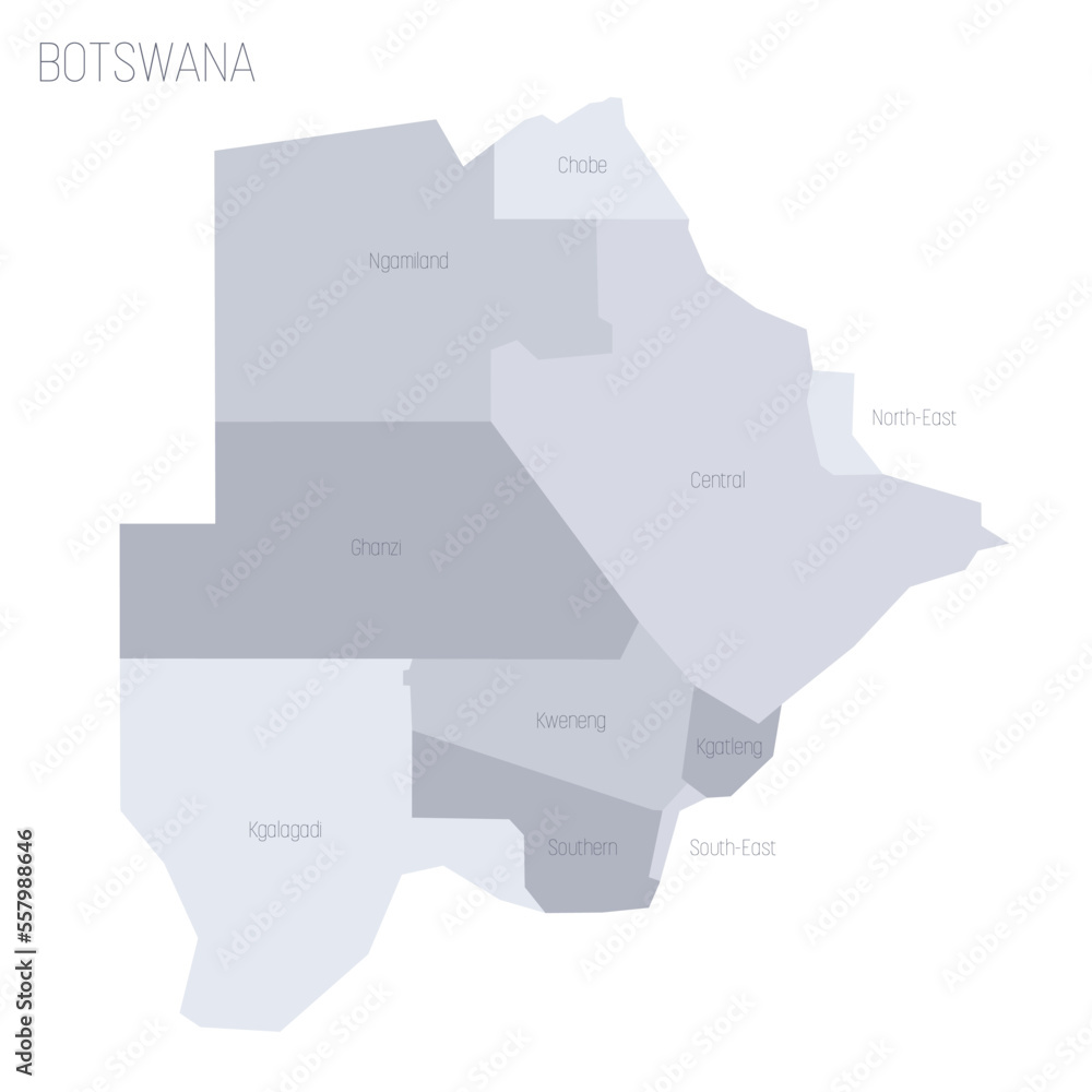 Botswana political map of administrative divisions - rural and urban ...
