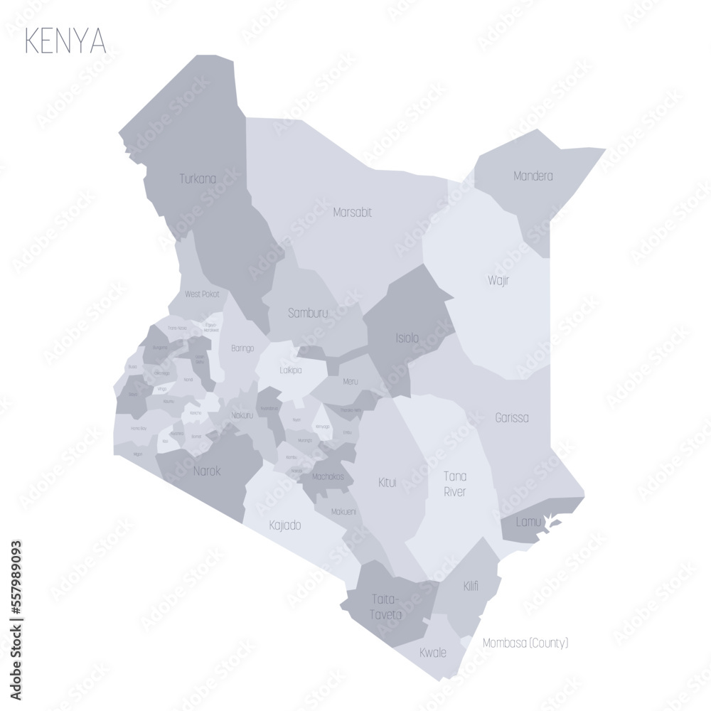 Kenya political map of administrative divisions - counties. Grey vector ...