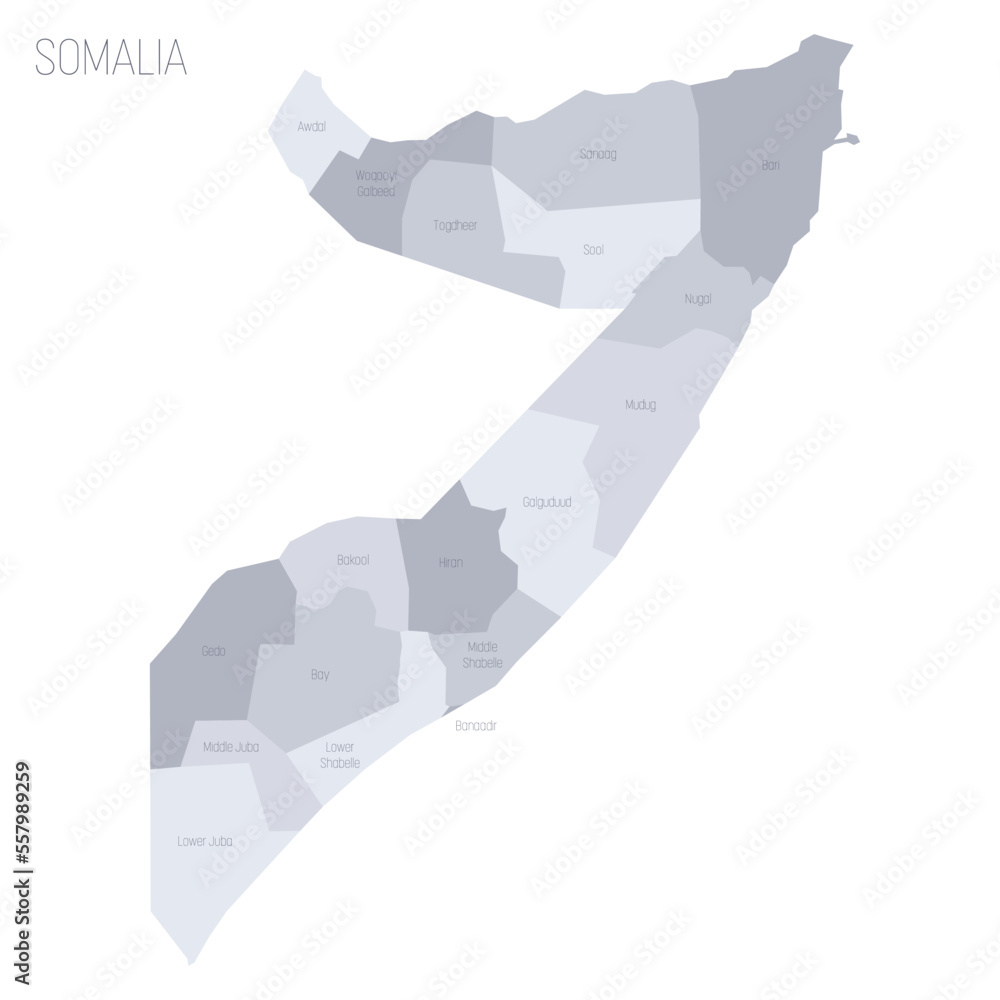 Somalia political map of administrative divisions - federal states ...