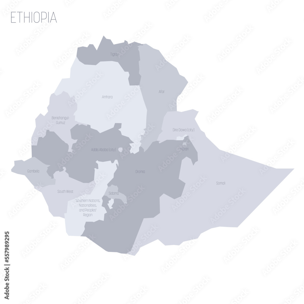 Ethiopia political map of administrative divisions - regions and ...