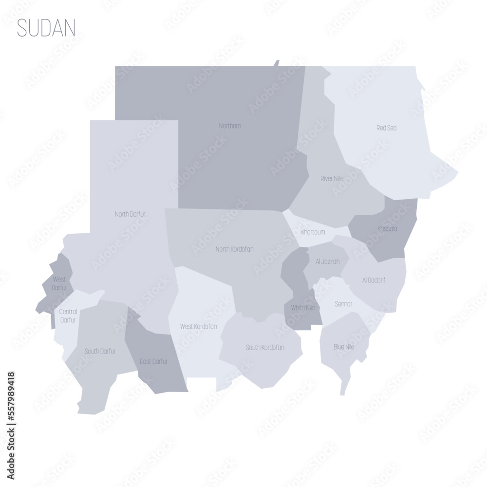 Sudan political map of administrative divisions - states. Grey vector ...