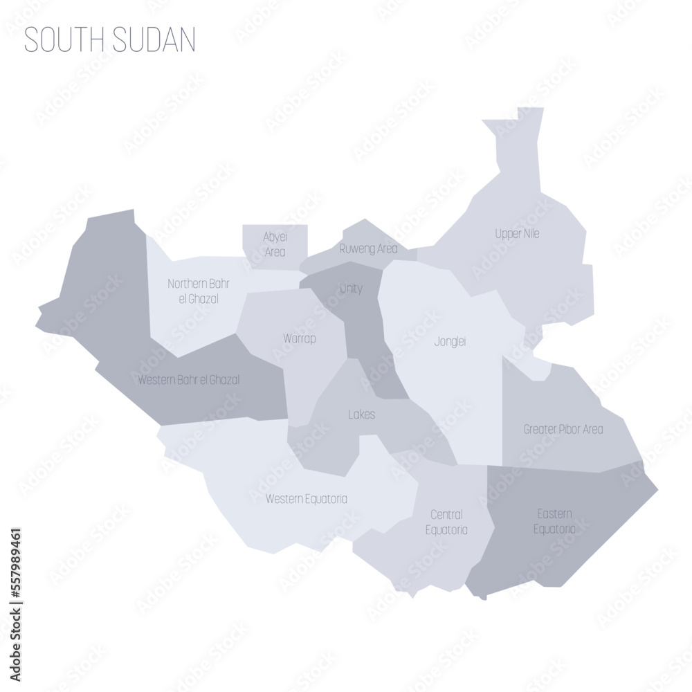 South Sudan political map of administrative divisions - states ...