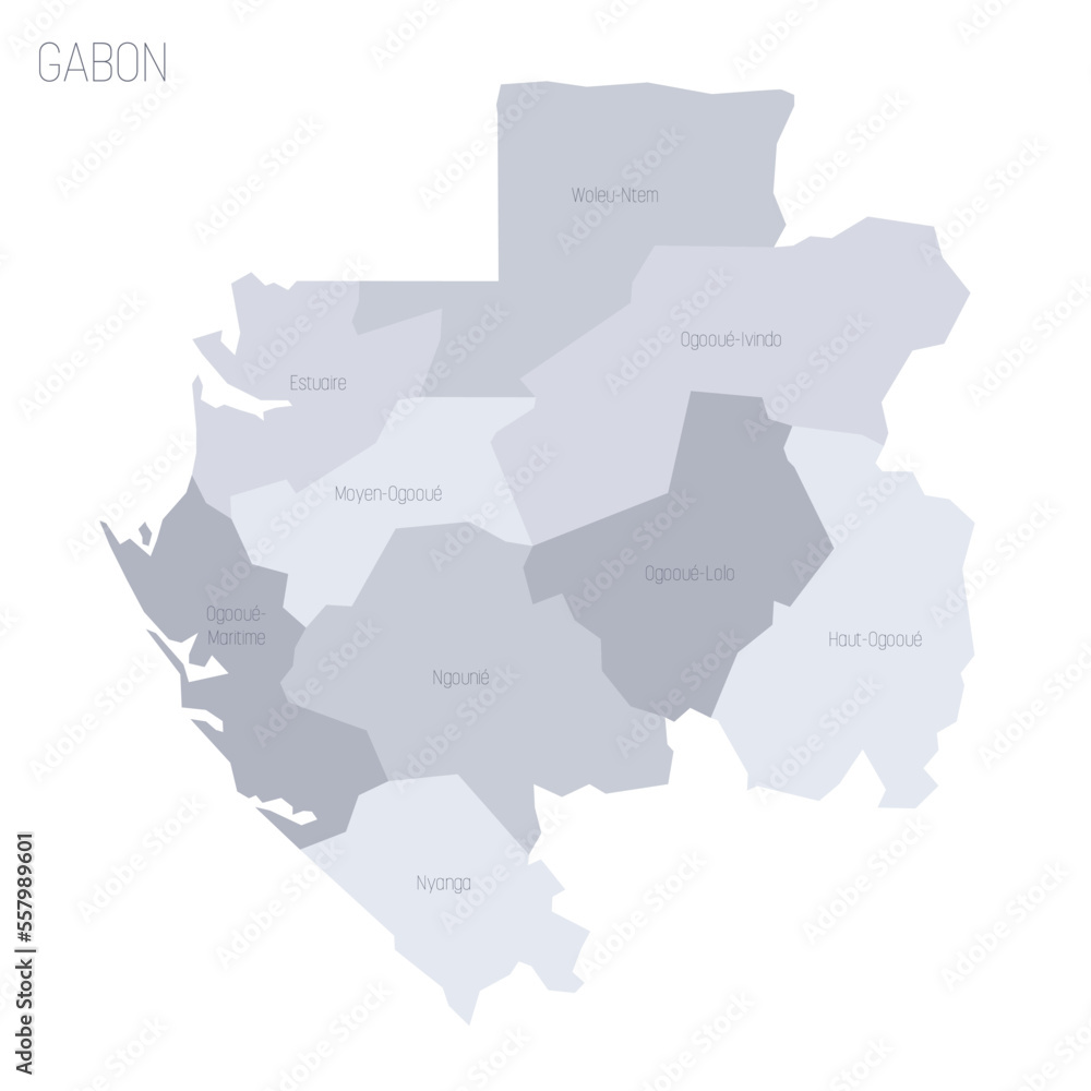 Gabon political map of administrative divisions - provinces. Grey ...