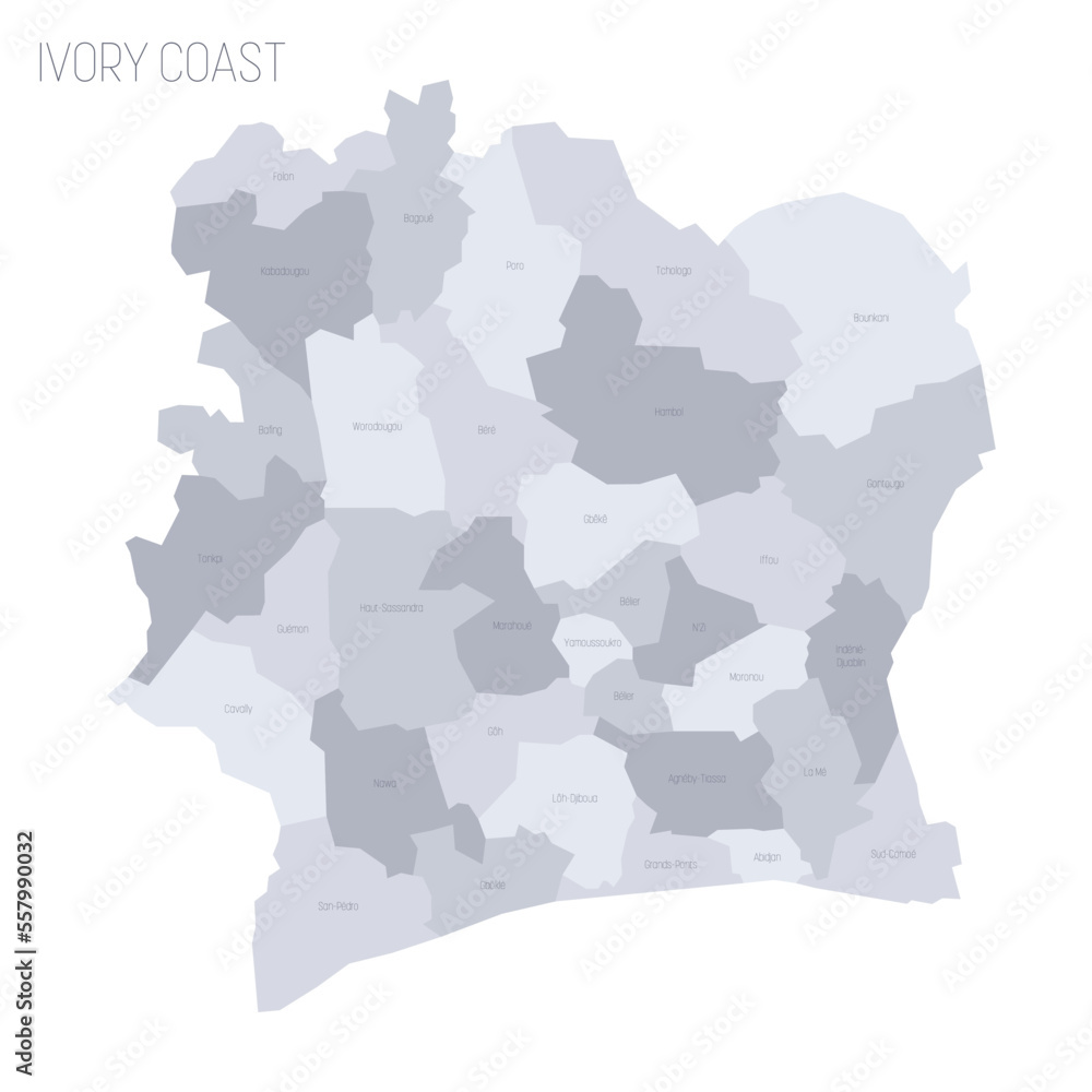 Ivory Coast political map of administrative divisions - regions and ...