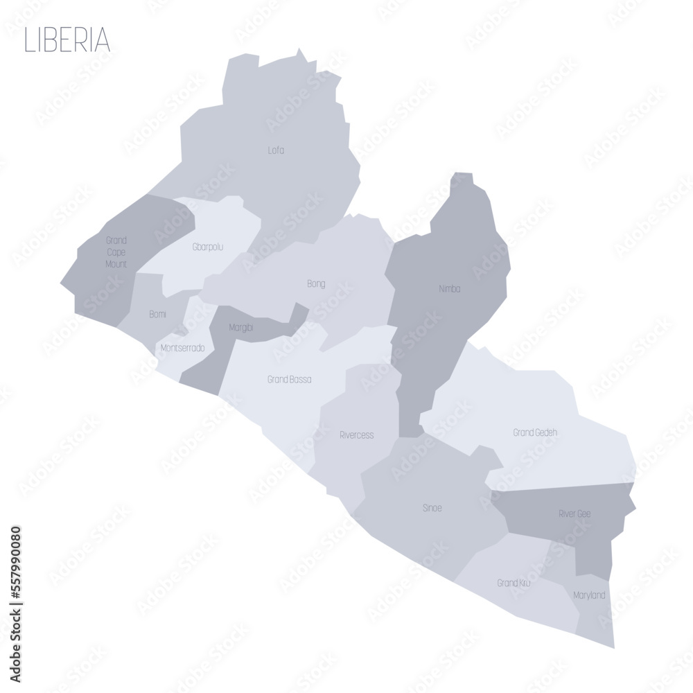 Liberia political map of administrative divisions - counties. Grey ...