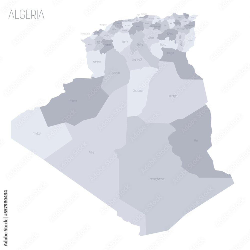 Algeria political map of administrative divisions - provinces. Grey ...