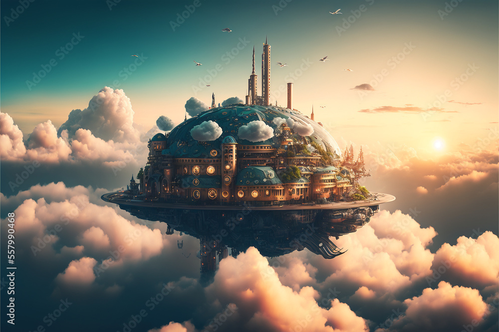 Floating City In The Sky Steampunk
