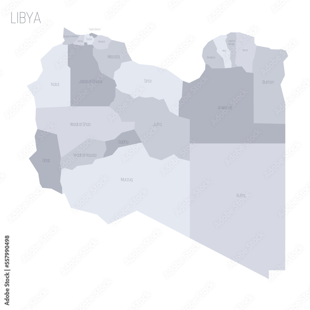 Libya political map of administrative divisions - districts. Grey ...