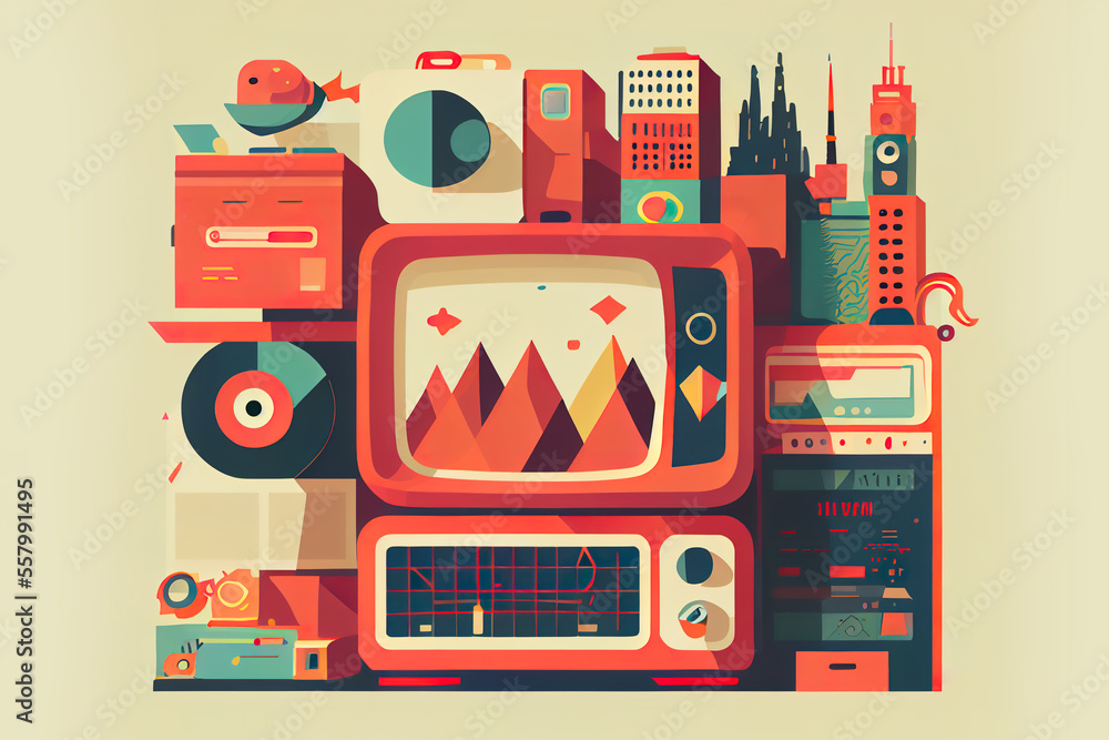 Retro monitor, TV screen of the 90s and 80s. Abstract poster. Gen Art ...