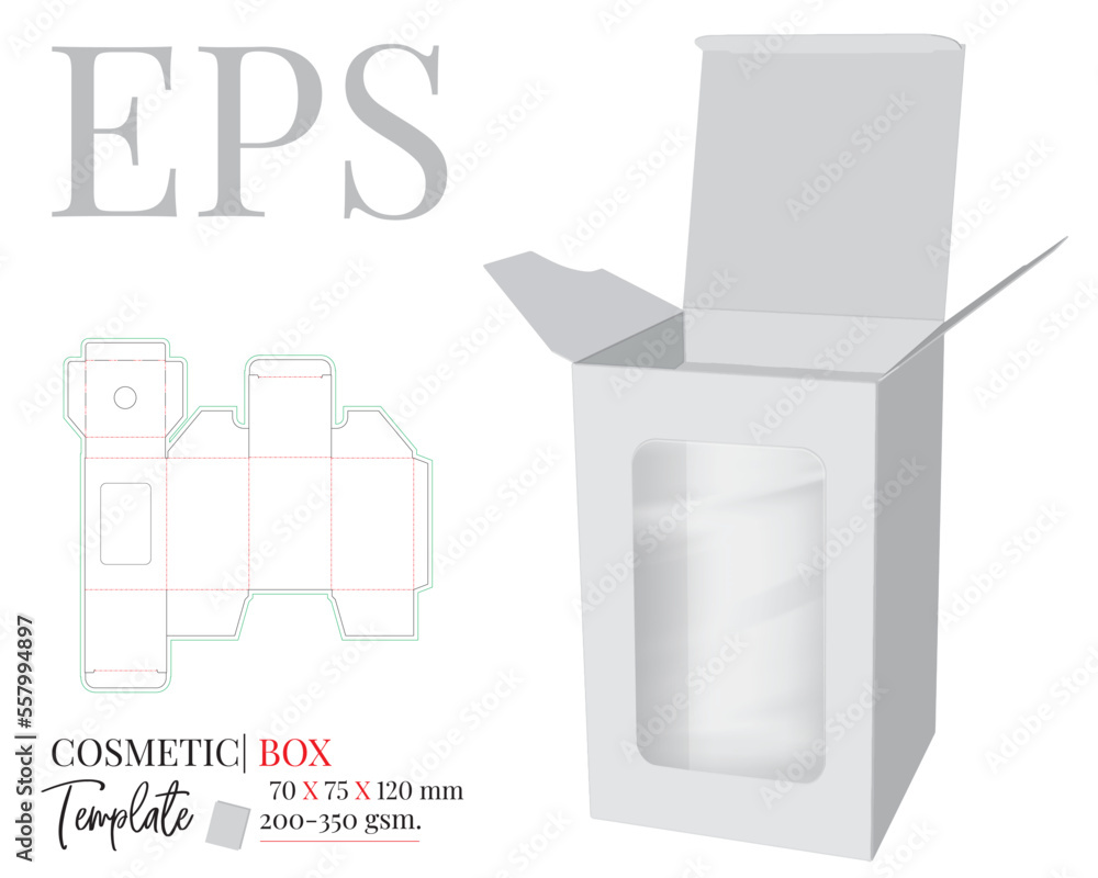 Cosmetic box with window, die cut template, vector. Packaging Design ...