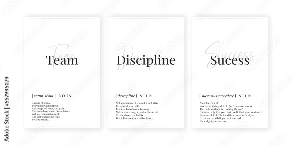 Team discipline and success definition, vector. Minimalist poster ...