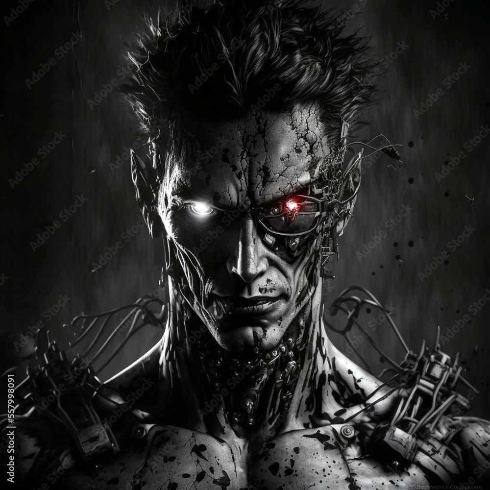 Scary experimental futuristic machine iron man cyborg robot monster ...