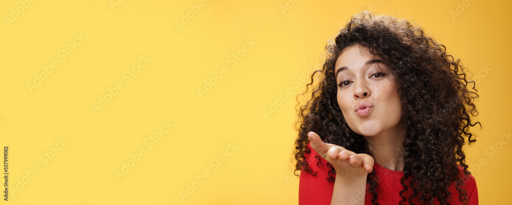 Poster Sensual flirty and tender attractive girlfriend with curly ...