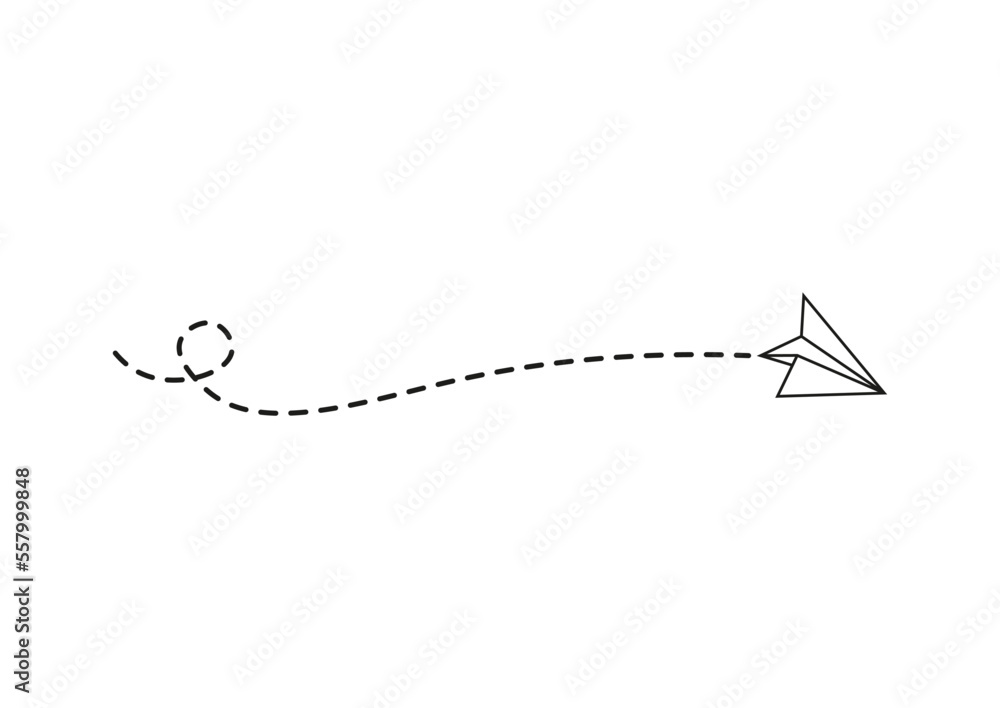 Dotted line paper airplane route Stock Vector | Adobe Stock