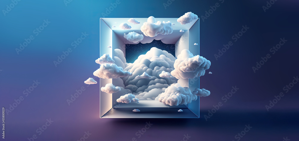 abstract cloud box minimal background, blue art with copy space ...