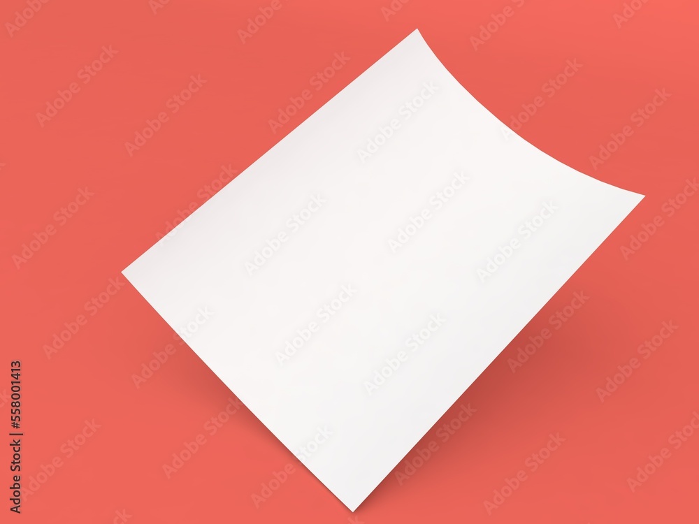 Sheet curved of white paper A4 for office on a red background. 3d ...
