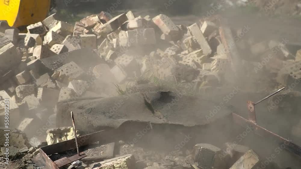 Construction debris from demolished buildings and bricks left over from ...