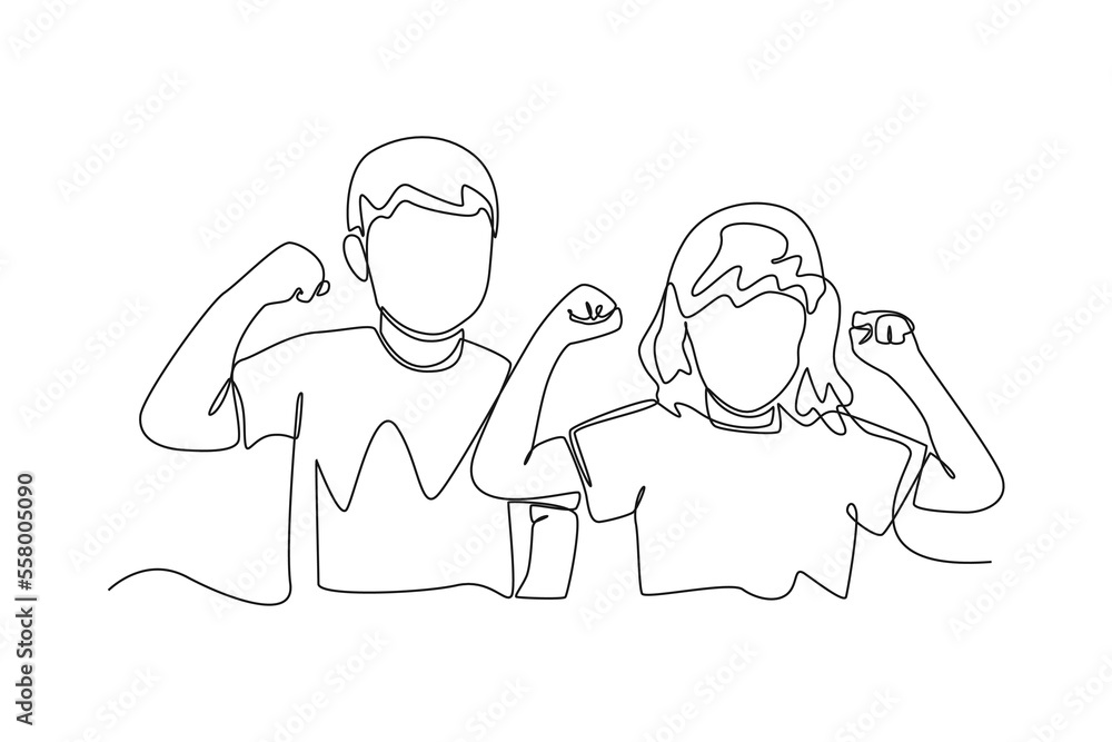 Single one line drawing children's hand showing their biceps. Sports ...