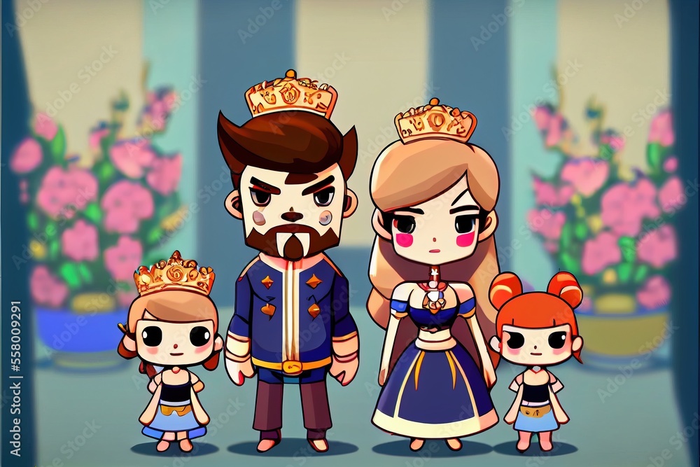 A painted royal family. A family of kings in the style of a child's ...