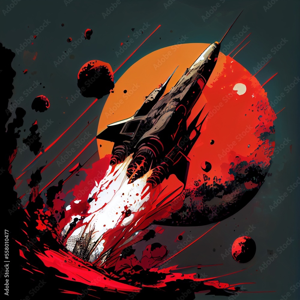 Space rocket takes off into the sky. Spaceship flies to search for new ...