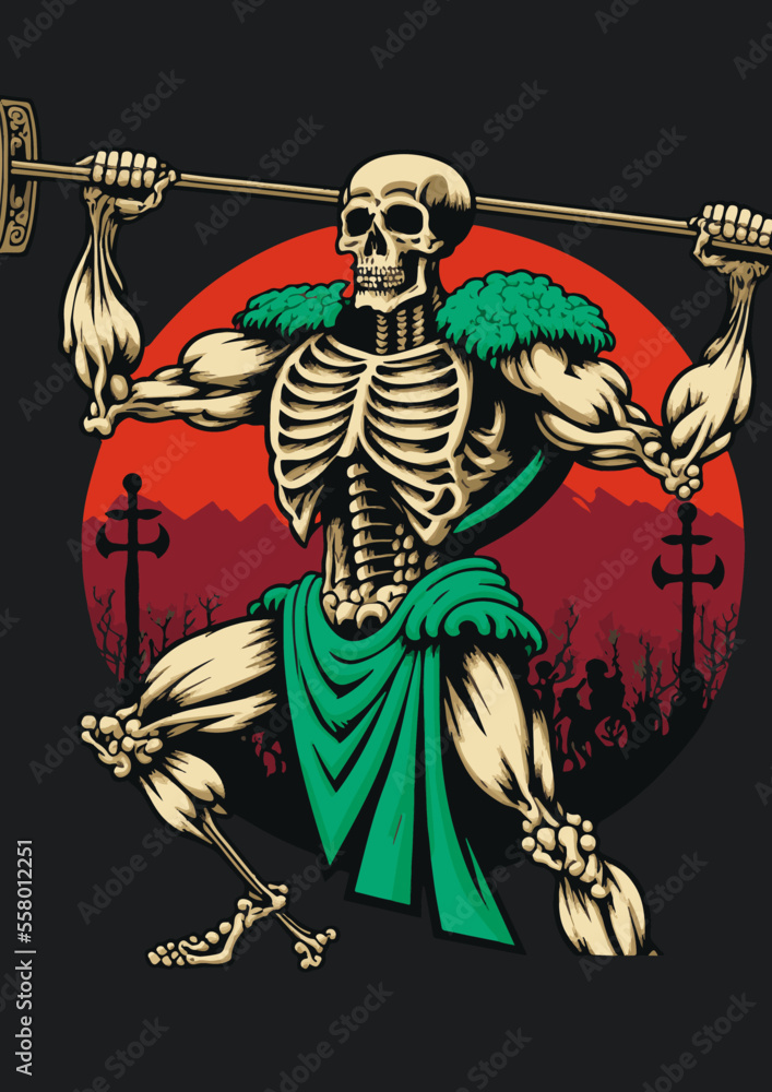 skeleton Full body muscular lifting weights gym mascot logo retro Stock ...