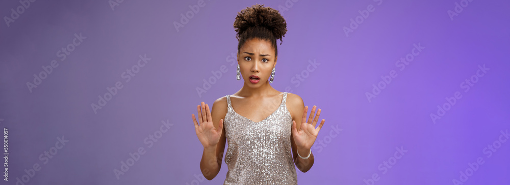 Girl rejecting accusations standing frustrated perplexed insucure ...