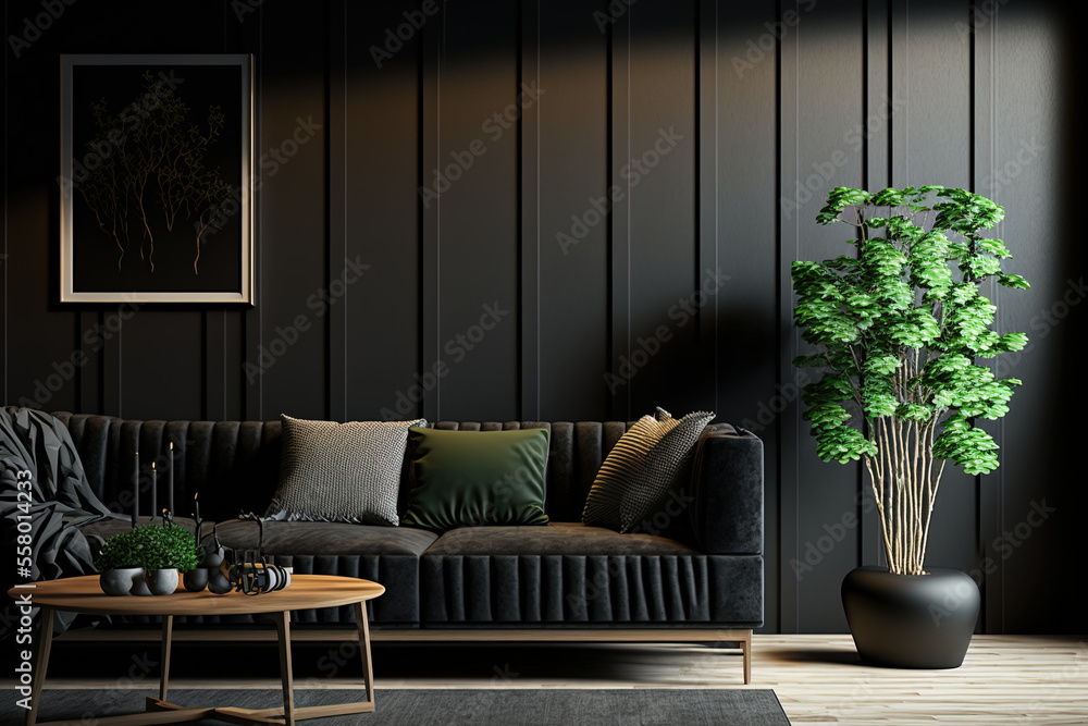 The mock up interior design of a contemporary, comfy living room with a ...