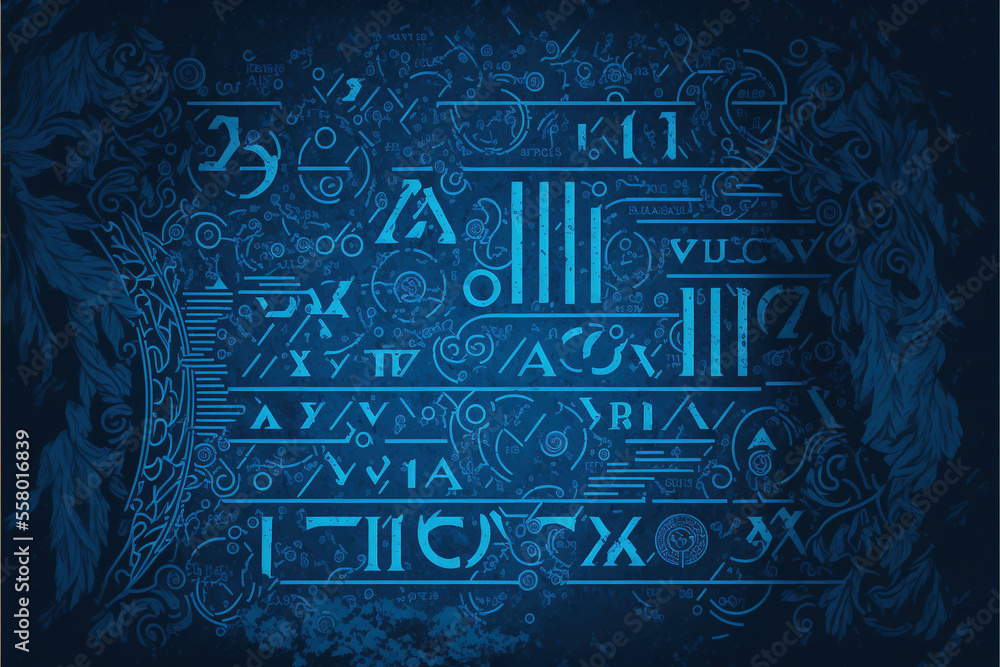 Greek letter ancient code cryptography abstract blue background ...