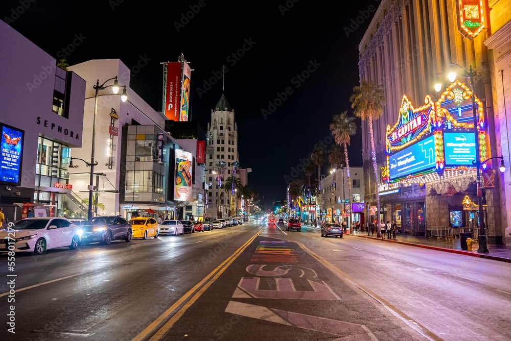 Los Angeles, USA. September 20, 2022. Text and road markings on street ...