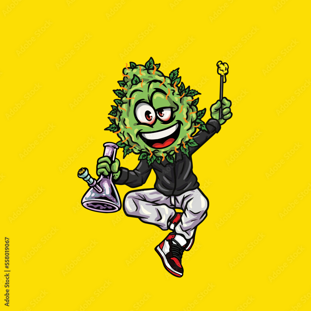 nug weed vector cartoon character mascot smoking bong blunt or joint ...