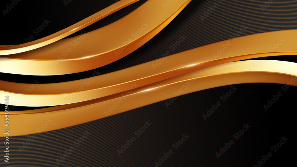 luxury curve line gold color on black background, overlap layer shadow ...