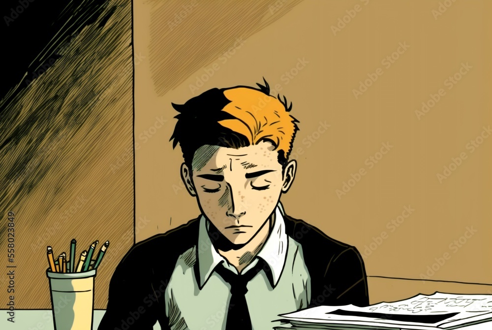 student sitting at a desk, looking frustrated and dejected while ...