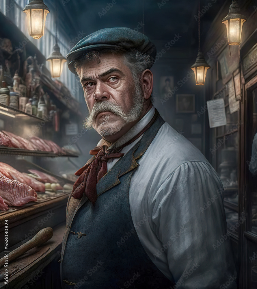 Portrait of Victorian Butcher in a London Butcher Shop Stock ...