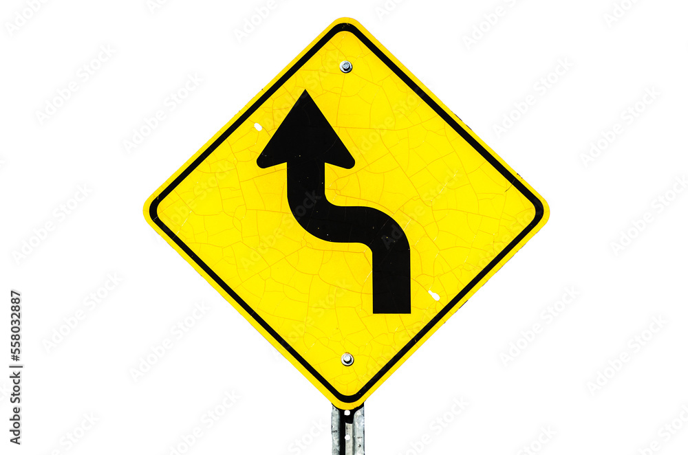 Traffic sign: warning sign on the left curve means the way ahead is a ...