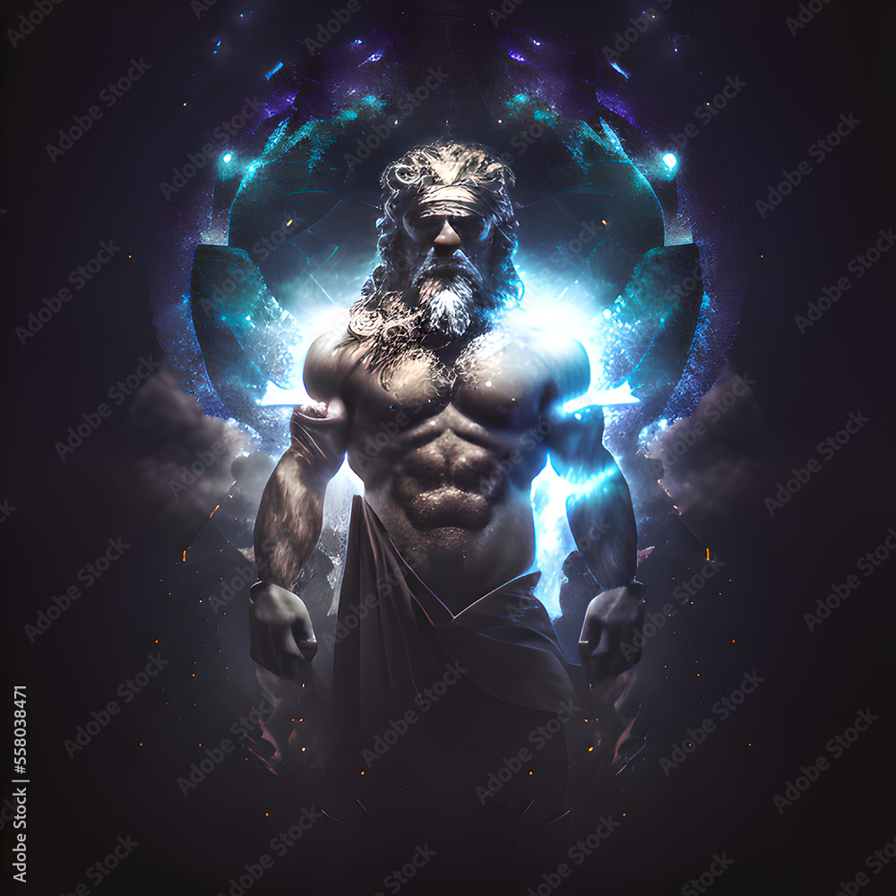 Zeus, the god of thunder as a cosmic entity. Generative AI illustration ...