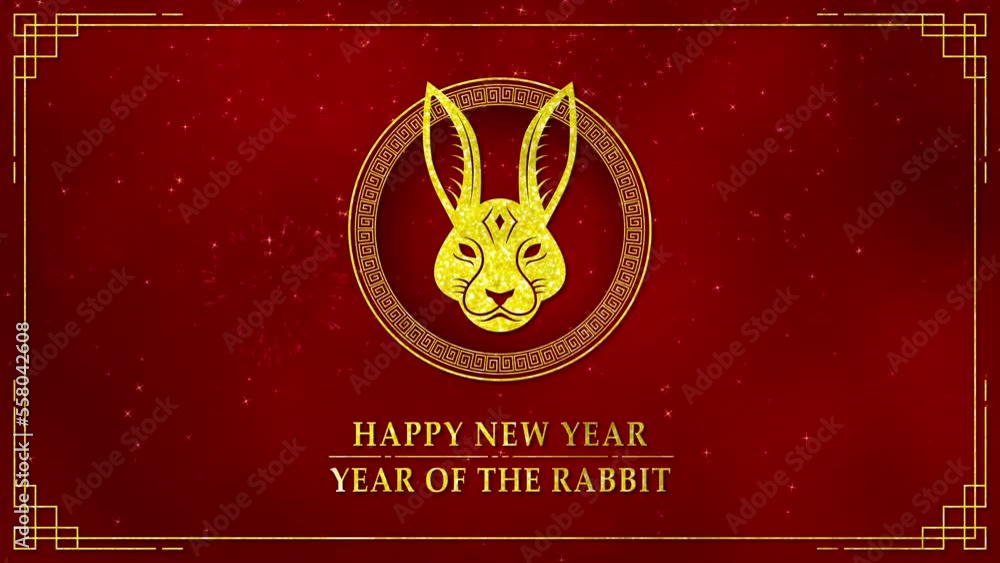 Video Stock Motion graphic of Golden rabbit logo with chinese new year ...