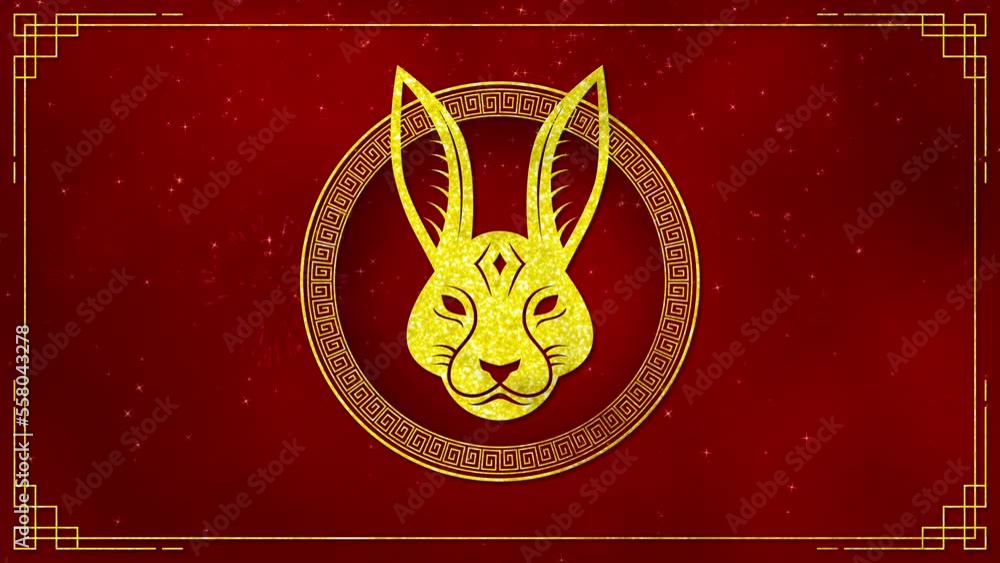 Motion graphic of Golden rabbit logo with chinese new year and year of ...