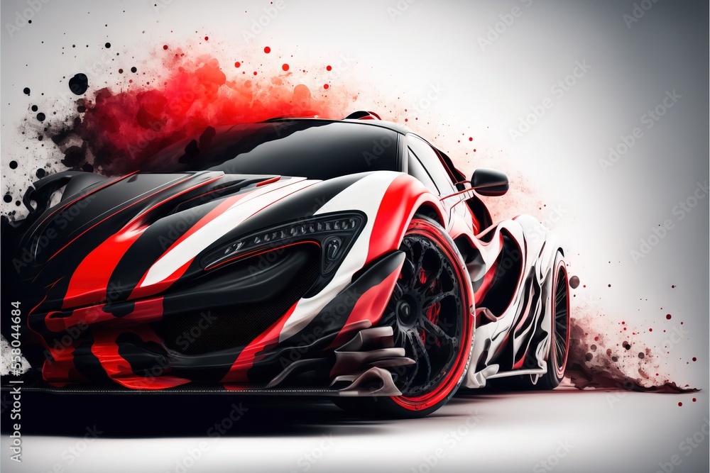 a sports car with a red and white stripe on it's body and front bumpers ...